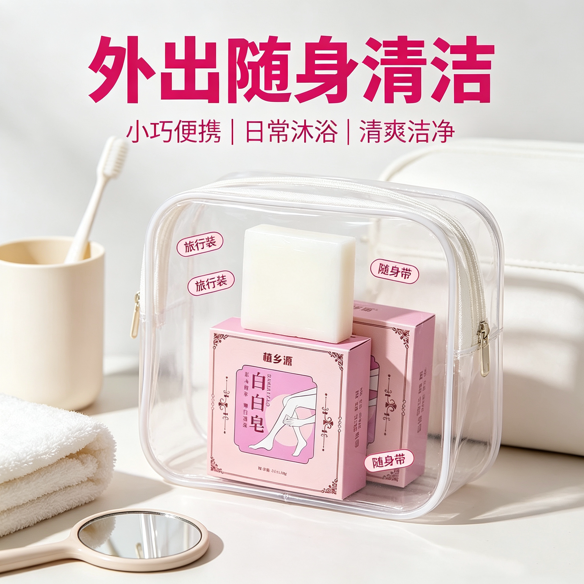 白白皂沐浴皂 日常清洁香皂 居家旅行便携洗手皂旅行装清新洁面