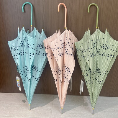 日本 小清新条纹纷飞燕 拱形手动长柄伞成人学生女便携晴雨伞