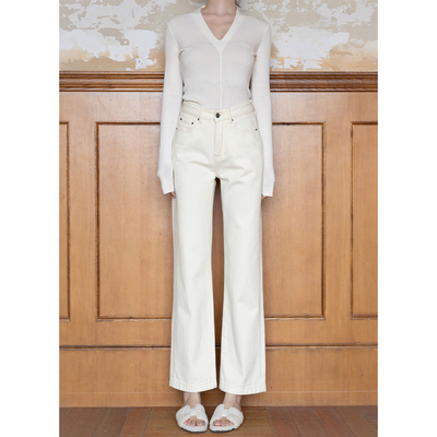 SerioLudere蛋仔很懒/白色百搭显瘦加绒百分百棉九分直筒牛仔裤女