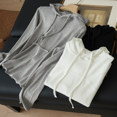 长袖休闲修身弹力面料女士帽衫