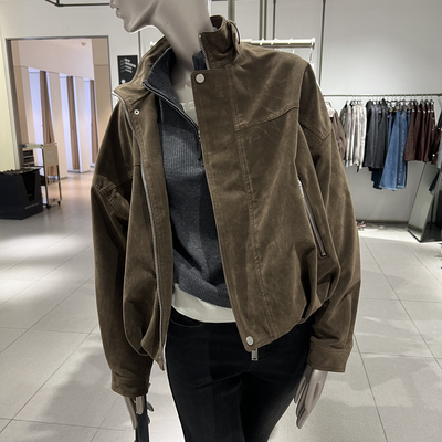 UR国内代购2026春季女装潮流绒面立领褶皱收腰拉链外套UWJ160006