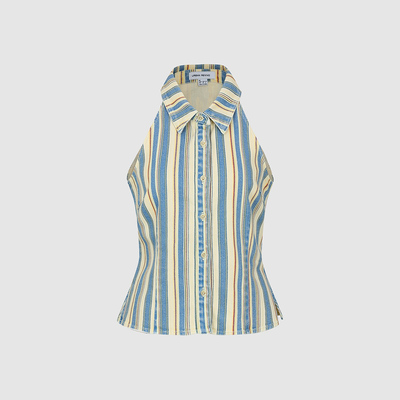 UR国内代购2026春季女装个性撞色条纹挂脖棉质休闲衬衫UYL860045