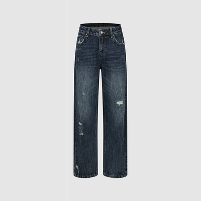 UR国内代购2026春季女装魅力水洗猫须破洞阔腿牛仔裤UWG860015