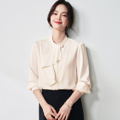 26春轻职场温柔风不规则飘带衬衫设计感OL通勤职业长袖衬衣25058