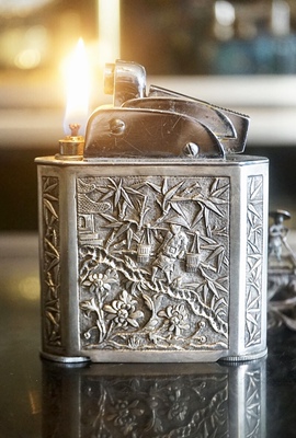 【农获丰登图】银套山水人物故事图目录入册款法国MYON古董打火机