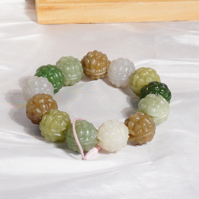 卡18mm和田玉多宝立体葡萄手串 糖玉黄口烟紫碧玉多料混搭手雕Q7