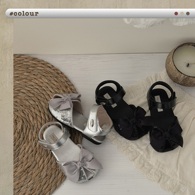 女童蝴蝶结软底时装鱼嘴凉鞋新款夏季女孩韩版亮片公主沙滩鞋学生