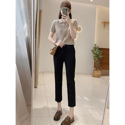 黑冰丝西装裤女士春休夏L33164F薄款大码高腰色直筒小个子闲裤九