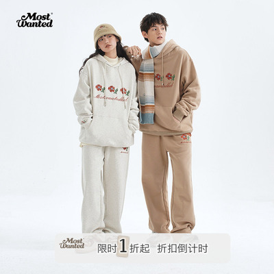 mostwanted 小花刺绣宽松卫裤