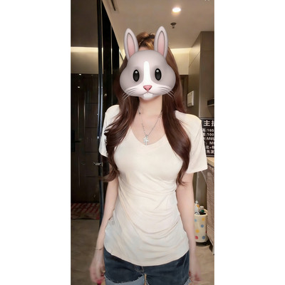软糯打底短袖T恤女V领