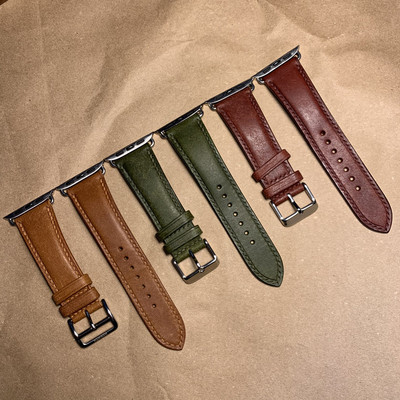 纯手工定制复古植鞣头层牛皮苹果表带iwatch7654321手工缝制se