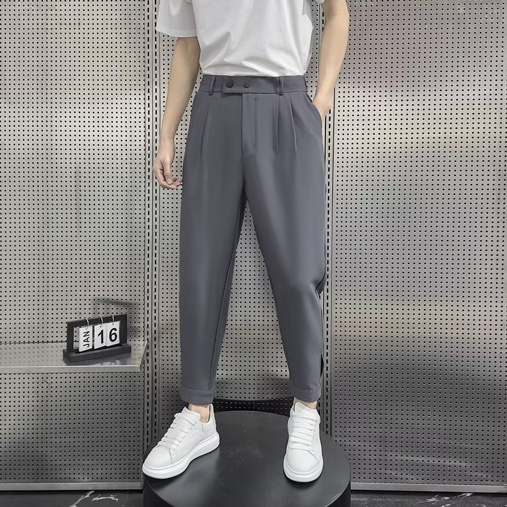 小西裤男夏季薄款商务正装西服裤直筒宽松休闲九分西装裤子潮流