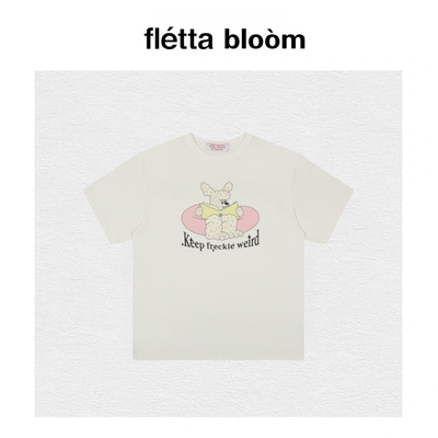 【现货】fletta bloom韩国潮牌Freckle卡通小狗看书印花短袖 T恤