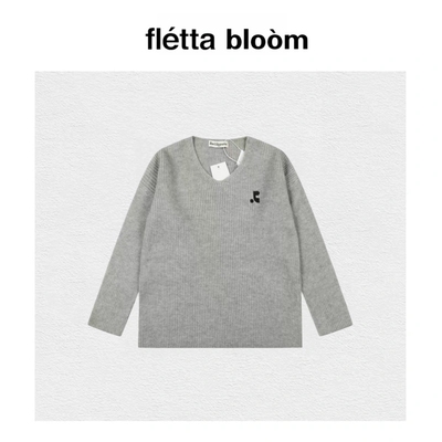 【现货】fletta bloom韩国小众潮牌V领针织衫RR纯色打底斜肩毛衣