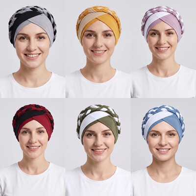 2026新款双条双色头巾帽欧美时尚辫子帽头巾帽women turban cap