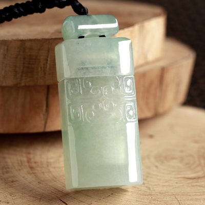 石之富珠宝缅甸翡翠A货精美冰种吊坠印章许愿瓶22.22克