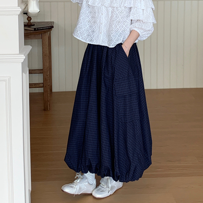 CRISP日系穿搭格纹花苞裙蓬蓬裙小A字半身裙大摆长裙2025秋季新款