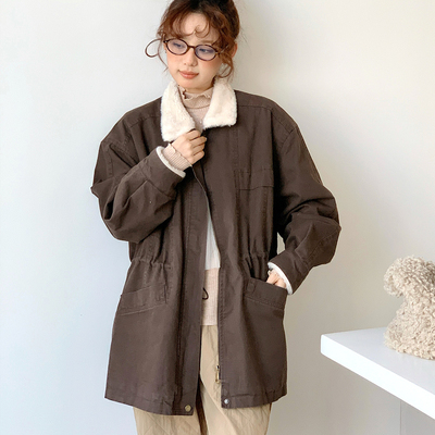 CRISP日系穿搭翻毛领工装棉衣棉服女夹棉外套派克服2025冬季新款