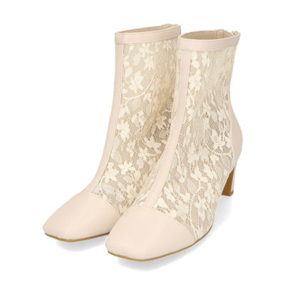 ORiental TRaffic日系春秋新款缕空蕾丝面马蹄跟方头短靴女