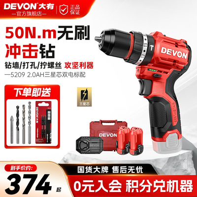DEVON大有12V无刷电钻5209 大扭力50牛棘轮夹头电动螺丝刀