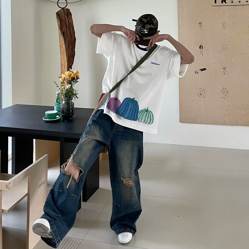 WE11DONE TRACK彩色南瓜圆领短袖韩版宽松衣服情侣款潮流T恤男女_虎窝淘