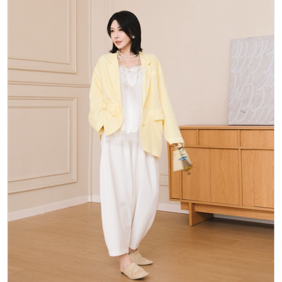 松紧腰抽绳弧形慵懒镰刀裤