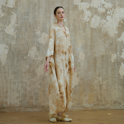 极简风新中式W6复古拼接大袍子宽松大码超长显瘦小众气质连衣长裙