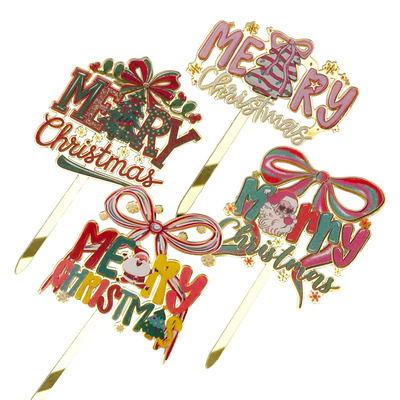 彩印亚克力Merry Christmas蛋糕装饰插件插牌 圣诞节派对甜品插卡