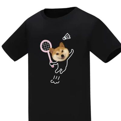 Shiba Inu Puppy创意搞笑狗狗打羽毛球圆领潮流休闲大码短袖T恤男