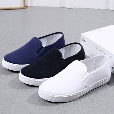 女低帮圆头纯白黑色老北京帆布鞋