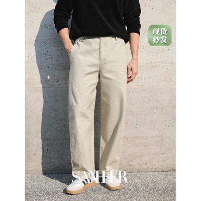 纯棉洗褪珠帆布宽松弯刀裤休闲裤
