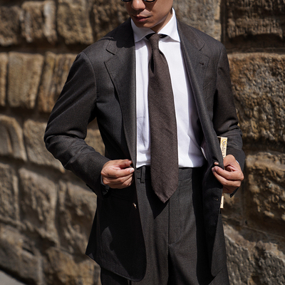 CM那不勒斯皇后英产Scabal Vintage黑棕鲨鱼纹全羊毛西装套装501