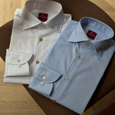 CM八字领长袖休闲新疆棉手工衬衫