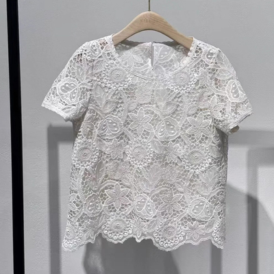 曼娅奴商场专柜2025年夏装上衣短袖蕾丝T恤MP22AE069
