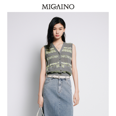 【商场同款】Migaino曼娅奴女装新款设计感提花针织马甲MP22JK208