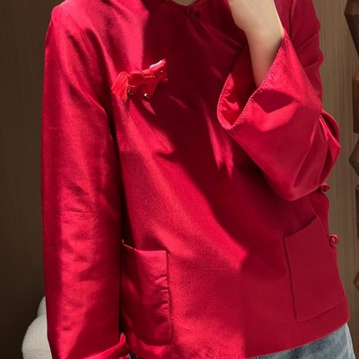 繁花店胸针斜襟口袋简约百搭真丝双宫丝小衫(配胸针)YS286-G322