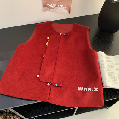 繁花式红色新年战袍背心本命年国风拜年马甲外套马甲HHzrx9928