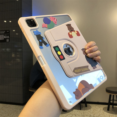 360度旋转亚克力笔槽适用苹果iPad11代保护套ipd6第7/8/9代10.2寸2025新款10.9/9.7防弯pro11软边air7654硬壳