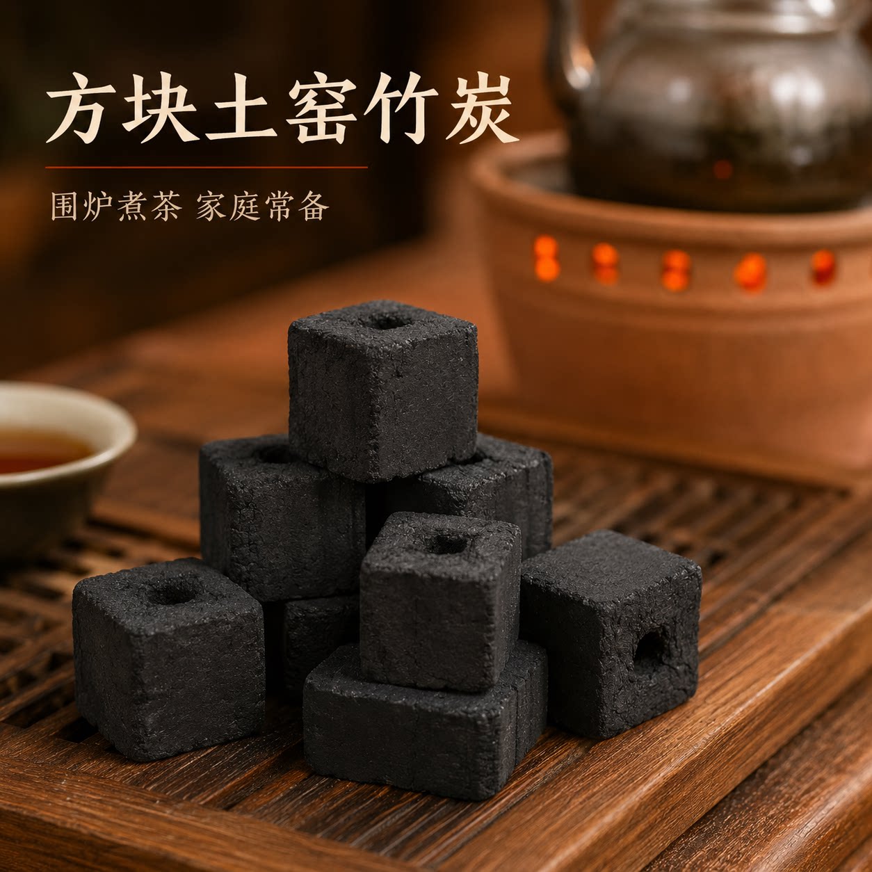 小方块土窑竹炭高温耐烧烧烤机制炭无烟少灰煮茶取暖烧烤家用户外