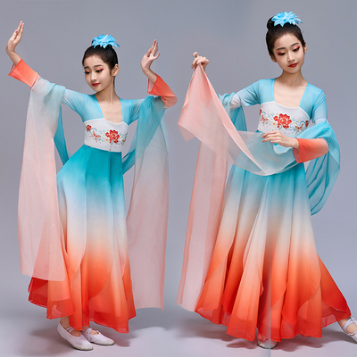 新古典舞蹈汉唐女飘逸古风纱衣练功服中国舞长款连衣裙舞蹈演出服