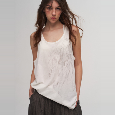 「 凌鸦ILNya 」差池_白 风之絮印花背心 木棉混纺透气亲肤背心