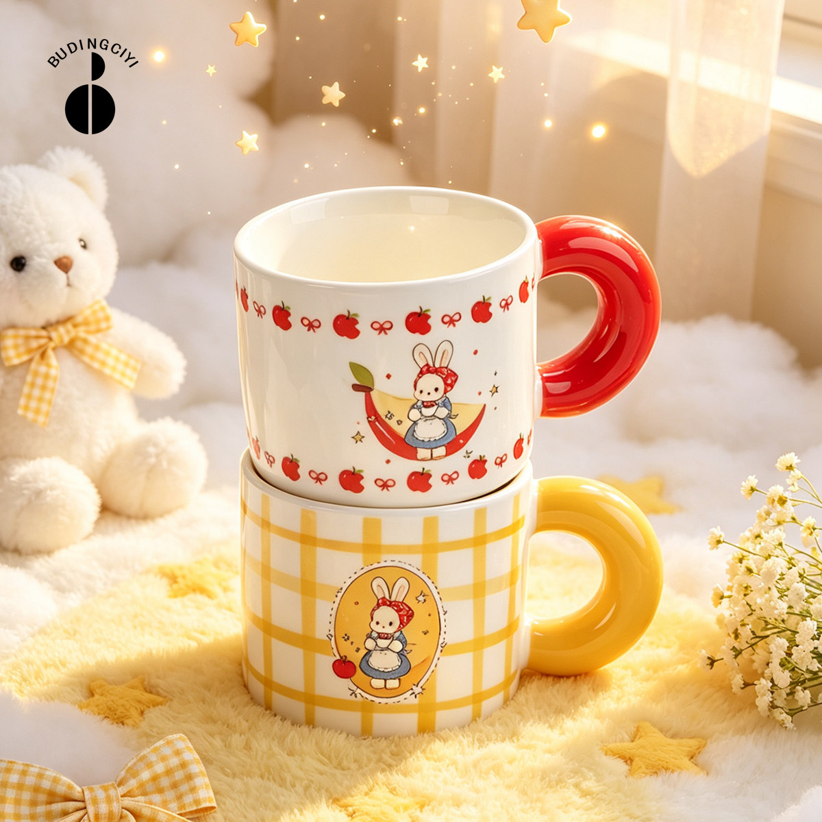 原创卡通童话兔子陶瓷马克杯可爱创意家用办公室水杯少女心杯子