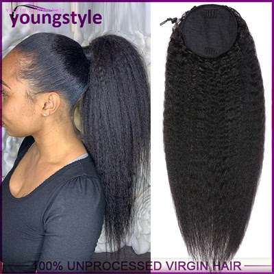 kinky straight Brazilian human hair ponytail clip in hair
