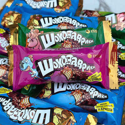 俄罗斯进口Essen贵族巧克力味威化饼干大米脆小恐龙儿童休闲零食