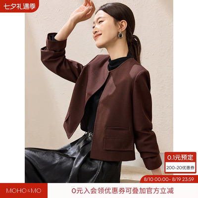 沫晗依美圆领截短式女士西装外套2026秋季新款独特漂亮小西服