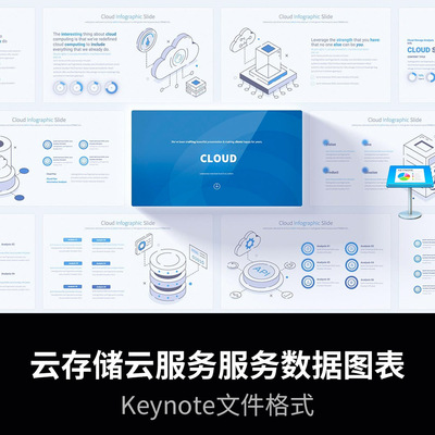 多种颜色云存储云服务服务数据图表幻灯片Keynote模板