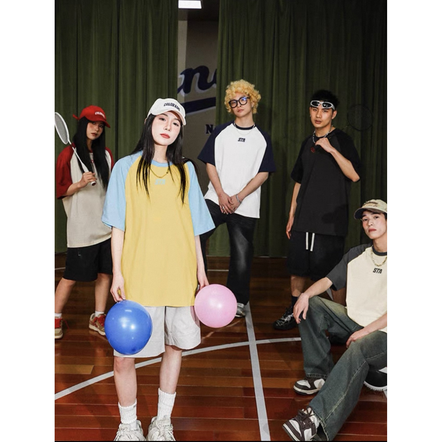 STA多色插肩短袖T恤男女夏季国潮美式半袖体恤纯棉情侣装潮牌上衣