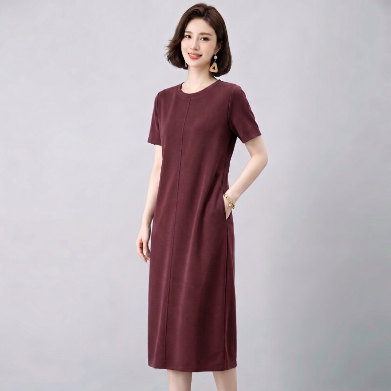 短袖直筒连衣裙女装夏季新款大码胖mm宽松显瘦中长款休闲a字裙子