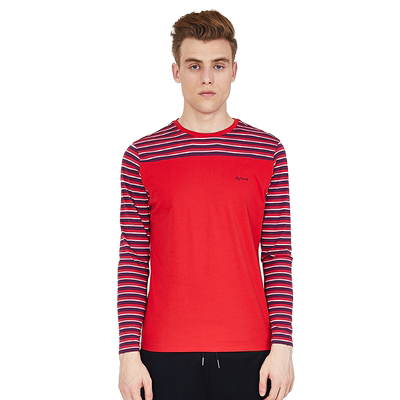 Byford/百富男士长袖家居服舒适棉圆领条纹打底衫薄款居家MH15540