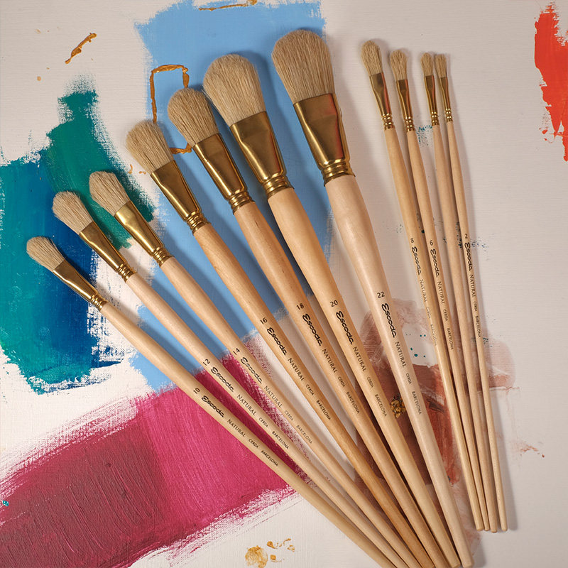 进口西班牙ESCODA笔皇猪鬃油画笔绘画专用丙烯画笔半圆头硬毛7040_虎窝淘